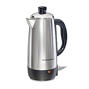 Hamilton Beach 12 Cup Electric Percolator Coffee Maker, Stainless Steel, Quick Brew, Easy Pour Spout (40616R)