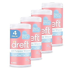 Dreft Multi-Surface All-Purpose Gentle Cleaning Wipes for Baby Toys, Car Seat, High Chair & More, 70 Count (Pack of 4)
