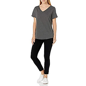 Amazon Essentials Women's Classic-Fit 100% Cotton Short-Sleeve V-Neck T-Shirt (Available in Plus Size), Pack of 2, Charcoal Heather/Light Grey Heather, Medium