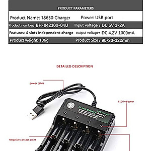 BouPower 18650 Charger, USB Independent Charging Universal Battery Charger for 3.7V Li-ion Battery 10440, 14500, 16340, 16650, 14650, 18350, 18500, 18650 Four Slots