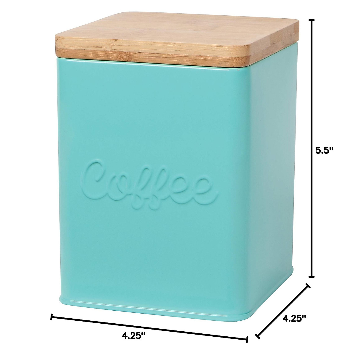 Now Designs Square Coffee Tin, Turquoise, Vintage Script Print