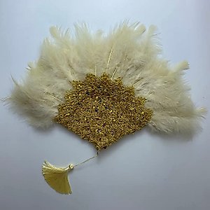 Msbfea Big Size Design African Orange Feather Fan Ladies Wedding Feather Fan for Bride Double Side Feather Nigerian Flower - 35cmx45cm Color 950
