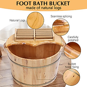 Kaichenyt Wooden Foot Basin, Solid Cedar Wood Foot Tub with Cover Plate, Wooden Bucket Foot Bath with Massage, Pedicure Barrel for Foot Bath, Soak, Massage, Spa, Sauna