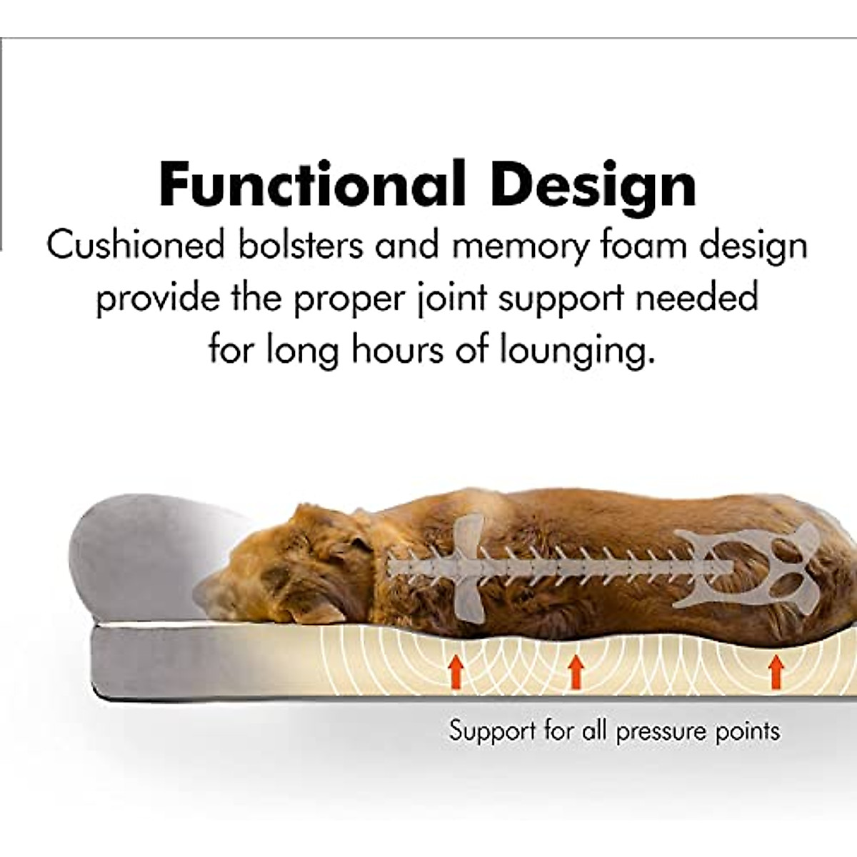 Friends Forever Memory Foam Orthopedic Dog Bed Lounge Sofa, Machine Washable Removable Cover, Premium Extra Soft Faux Suede Edition, Indoor Calming Couch Mattress With Bolster Rim , Khaki Beige Large