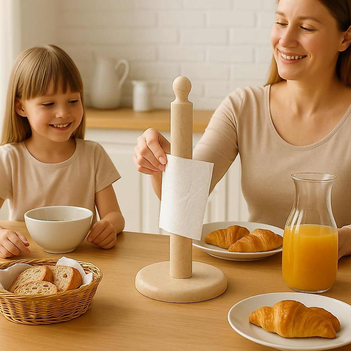 Creative Home Natural Champagne Marble Stone Paper Holder Kitchen Towel Dispenser, 6.5" Diam. x 12.5" H, Beige