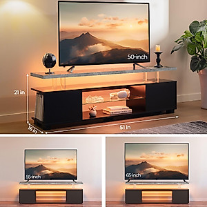 Cubehom Grey TV Stand 65 inch,LED TV Stand,Glass Entertainment Center TV Stand, TV Console Tables for Living Room,Bedroom,Home Office