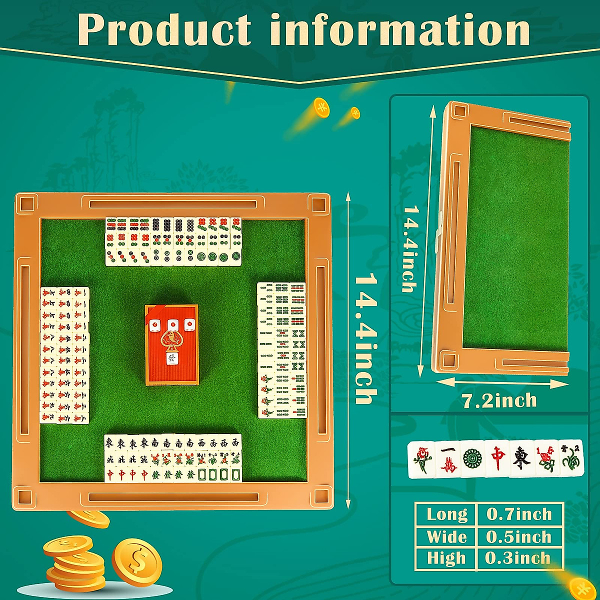 20mm Mini Travel Mahjong Set with Majiang Table Travel Board Game Chinese Traditional Mahjong Games, Portable Size and Light-Weight