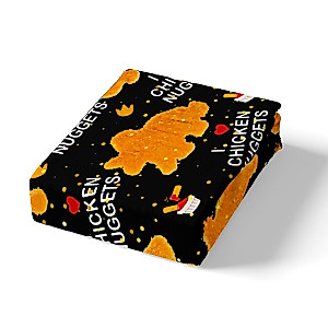 Chicken Nuggets Fitted Sheet Queen Size Kids Cute Dino Bedding Set for Boys Teens Dinosaur Bed Sheet Set Fried Food Print Bed Cover Room Decor