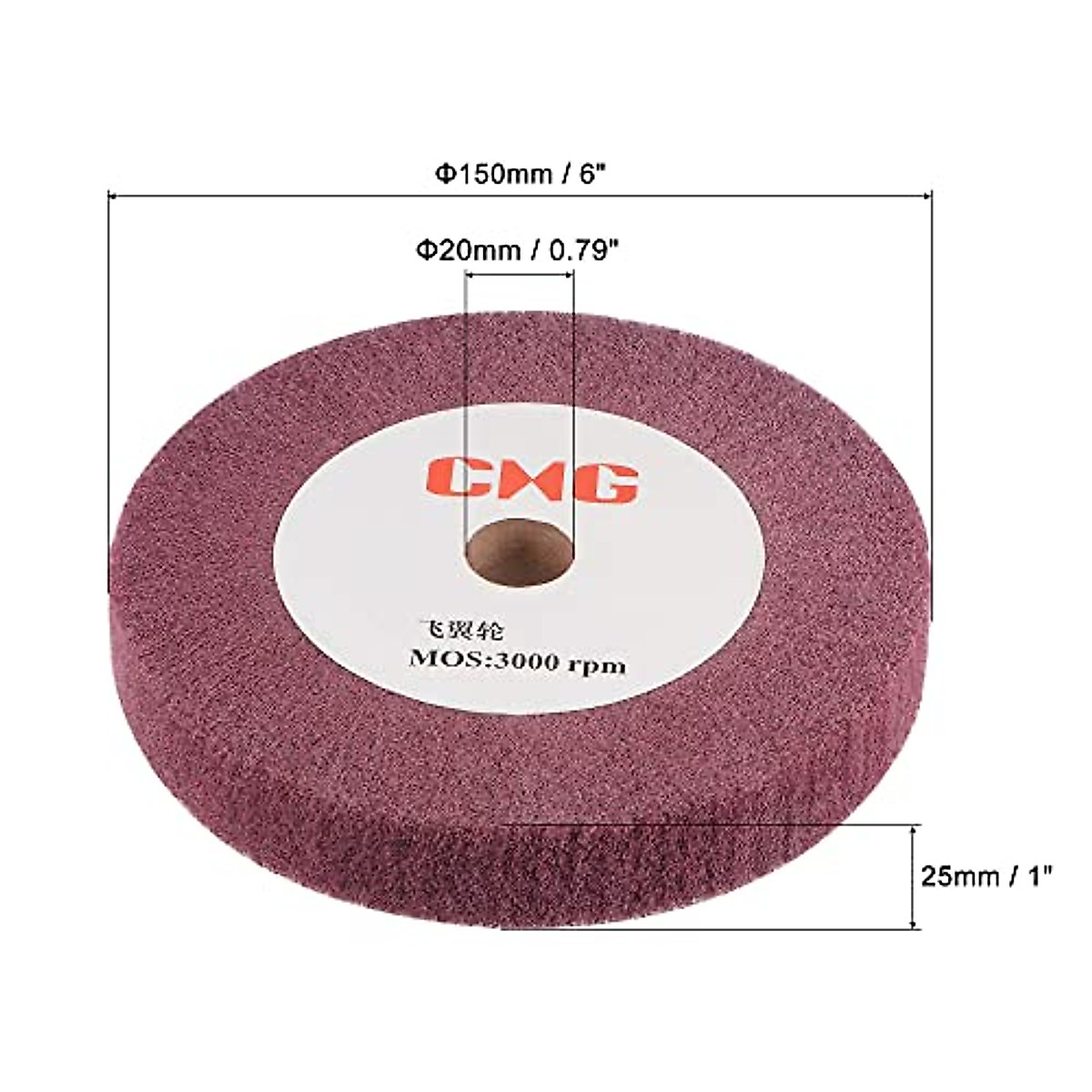 uxcell 150mm x 25mm 320 Grit Non-Woven Polishing Burnishing Wheel Nylon Wire Drawing Abrasive Flap Wheel for Stainless Steel Copper Red