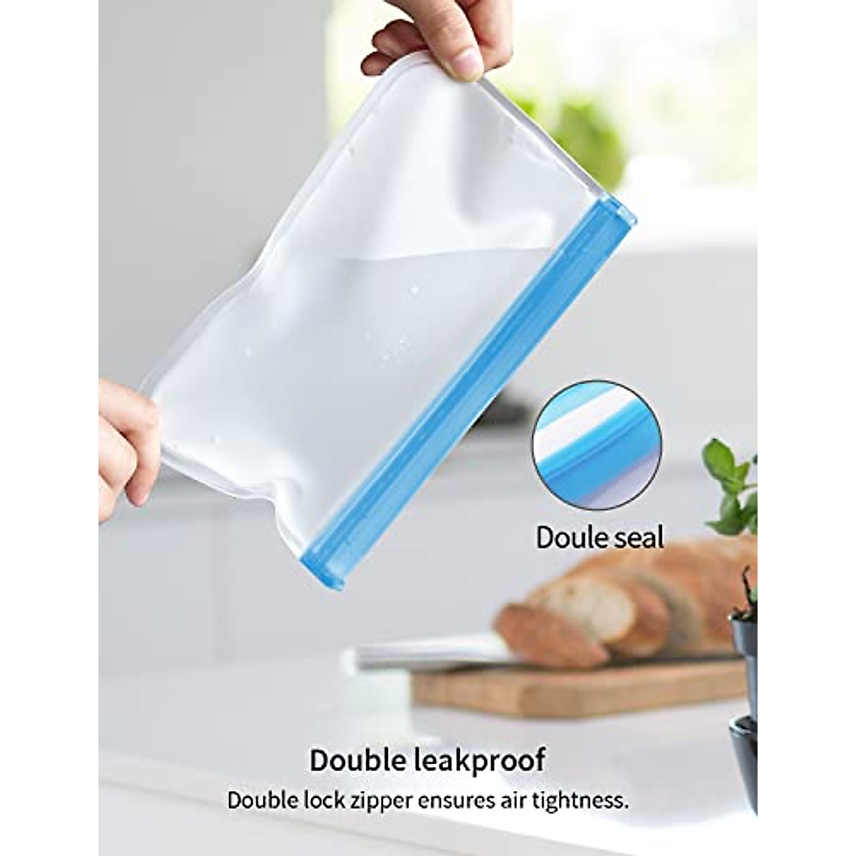 Reusable Food Storage Bags - Axbima 8 PACK PEVA Reusable Freezer Bags for Sandwich - Stand-up Reusable Snack Zip lock bags for Home/Travel Meat Fruit Vegetables Cereal Nuts (Multicolored)