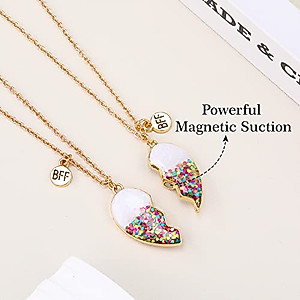 PAFUWEI Friendship Necklaces for 2 Girls,Pendant Bff Necklace Magnetic Matching Necklaces for Best Friend Half Heart Necklace Best Friend Necklaces for 2 Girls Sister