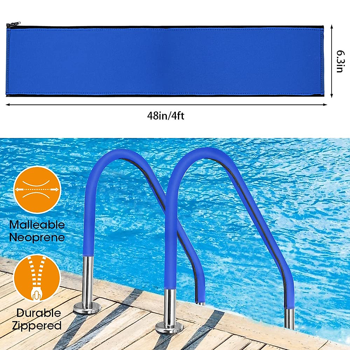 2Pcs Pool Handrail Cover with Zipper, Swimming Pool Hand Railing Covers Anti-Slip Anti-Scald Safety Ladder Rail Grip Sleeve 4FT