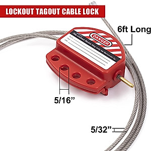 Lockout Tagout Cable Lock 9 PCS Adjustable Loto Steel Cable with Vinyl Coated,1/4" Diameter, 6' Length,for Alamanda Lock Out Tag Out Station Kit