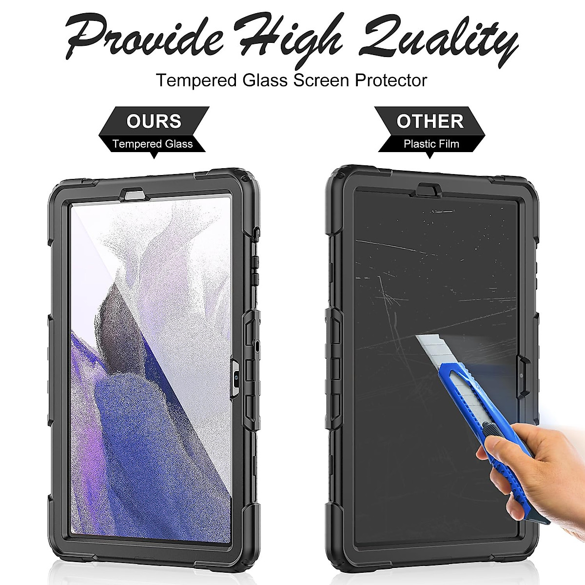 BASE MALL Tablet Case for Samsung Galaxy Tab S8 Plus 2022/S7 FE/S7 Plus 5G 12.4-inch [with Tempered Glass Screen Protector], [Shockproof],Rotatable Kickstand,S Pen Holder,Hand/Shoulder Strap (Black)