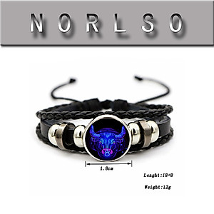 NORLSO Vintage Zodiac Constellation Bracelets Zodiac Guardian Bracelet Black Leather Bracelet Adjustable Handmade Woven Bracelet Birthday Jewelry for Women