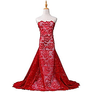 KAJURUI African Lace Fabric French Water Soluble Sequins Guipure Fabric 5 Yards African Cord Lace for Wedding Dress Sewing