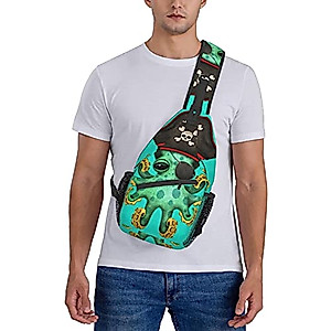 Stylish Chest Sling Bag Cute Green Baby Octopus Pirate,Crossbody Shoulder Backpack Adjustable Chest Bag Lightweight Hiking Casual Daypack for Men Women Outdoor Sports Biking Climbing Shopping