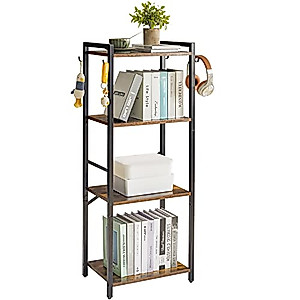 YMYNY Bookcase, 4-Tier Narrow Ladder Bookshelf, Freestanding Shelving Unit, Multifunctional Storage Rack, for Home Office Living Room Bedroom Kitchen, Plant Stand, Rustic Brown, 44*16.9*11.4"UHBC004H
