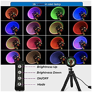 BUNDLE PACK: Sunset Lamp Projector 16 Colors RGB, 360 degree Rotation with 12pcs of Artificial Leaves for Photography/Selfie/Party/Wedding/Home