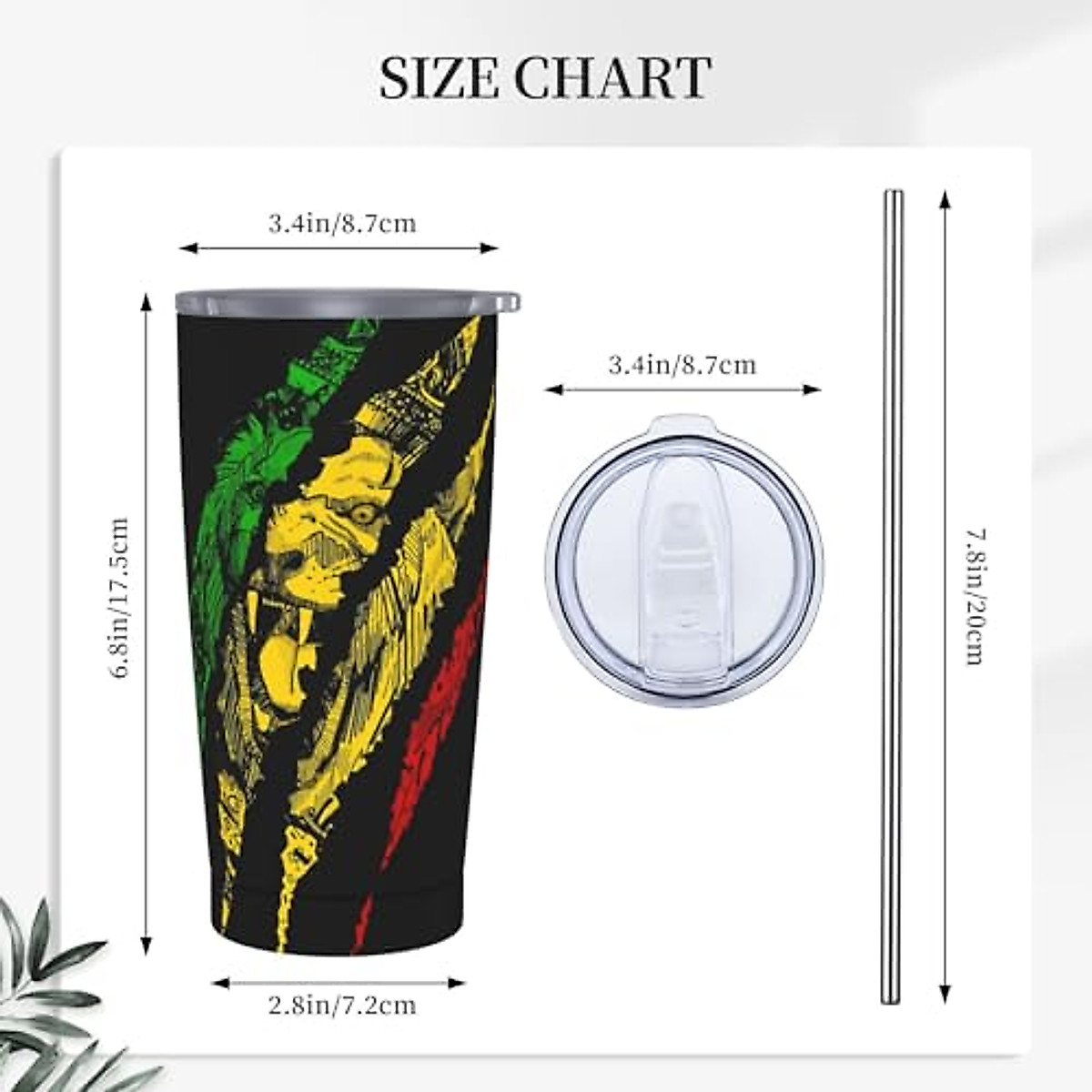 VKKOEWL Lion of Judah King Rasta Reggae Jamaica Stainless Steel Insulated Tumbler 20 Oz Travel Water Bottle Coffee Mug Drink Cup With Lid Straw