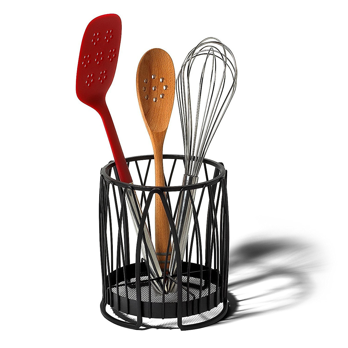 Spectrum Diversified Pantry Works Grande Round Holder & Kitchen Countertop Organizer Cooking Utensil Crock for Kitchen Organization & Storage, Cutlery & Flatware Caddy, Black