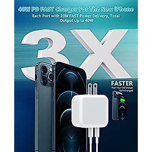 [Apple MFi Certified] iPhone Fast Charger, GEONAV 40W Dual USB C Foldable GaN Charger, 2-Port 20W Power Delivery Quick Charger with 2Pack 6FT Type C to Lightning Sync Cable for iPhone/iPad/AirPods Pro