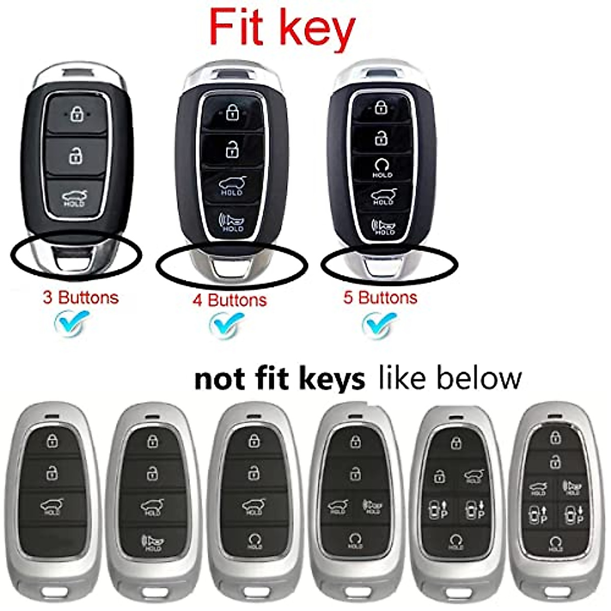 Royalfox(TM) 3 4 5 buttons 3d bling diamond fashion crystals smart remote Key Fob case Cover For Hyundai i30 Azera ix35 Elantra Accent Santa Fe IG Grandeur,2017-2022 Hyundai Palisade keychain (silver)