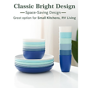 GENLGE Wheat Straw Plates 10 inch Plastic Dinner Plates Set of 6 - Microwave Safe Kitchen Plates, Unbreakable Reusable Plates for Outdoor, Camping, BPA-free