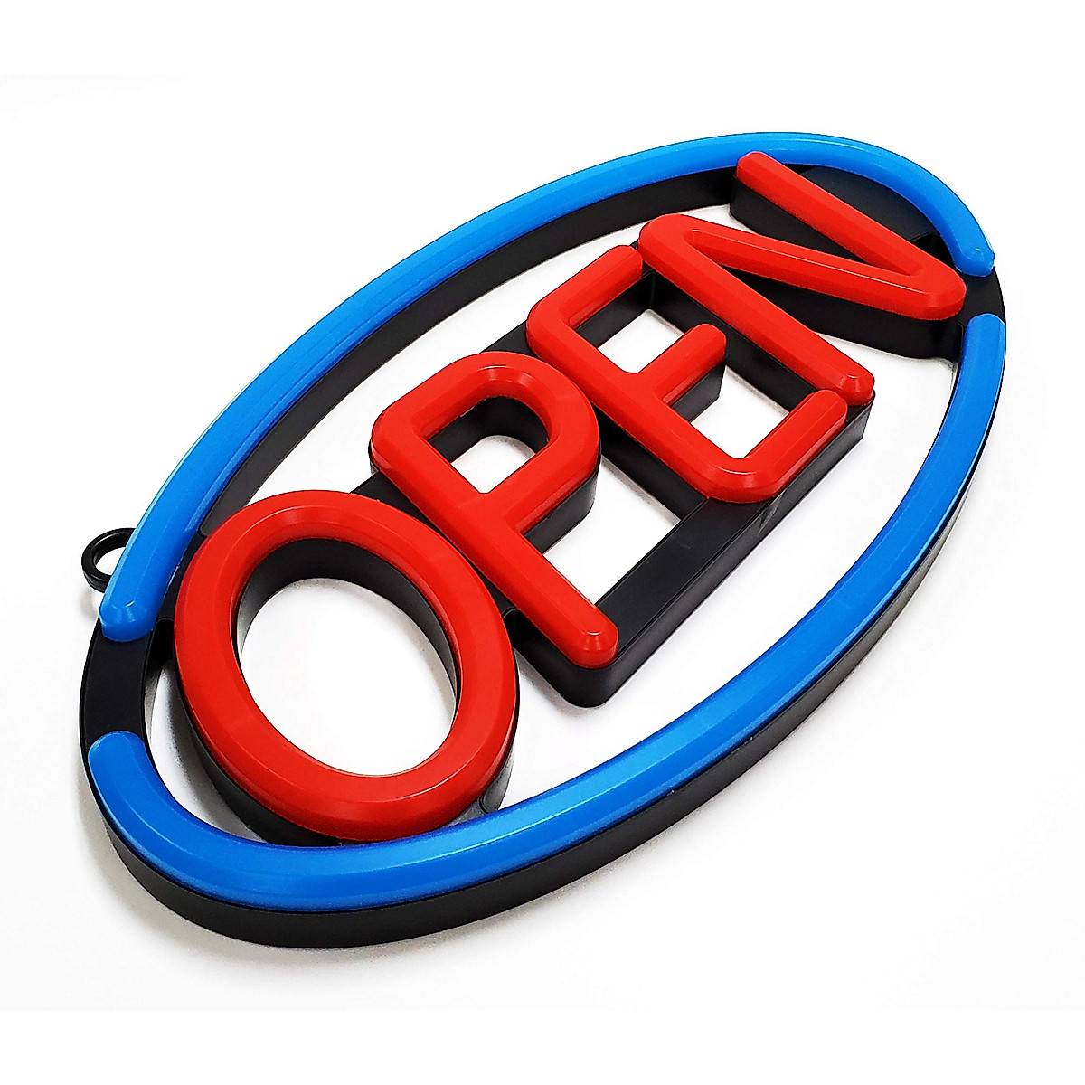 MaxLit 23'' X 12'' New Ultra Bright Oval LED Neon Sign - OPEN - Remote Controlled (Blue/Red)