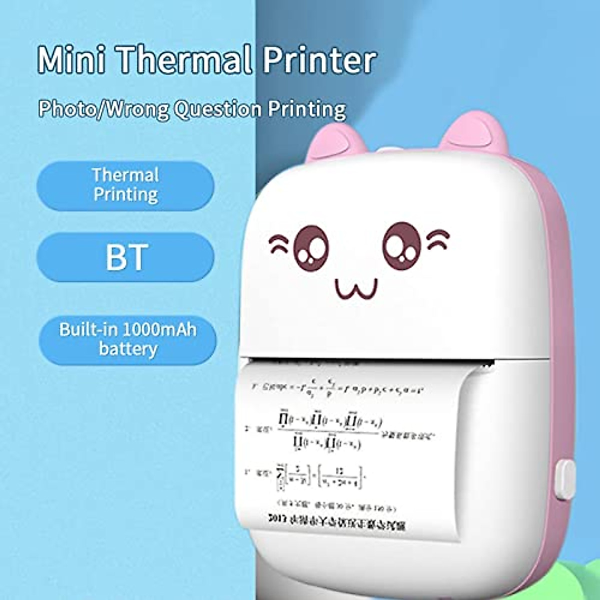 KGG Portable Mini Printer Pocket Wireless Bluetooth Thermal Printers with 9 Rolls Printing Paper for Photo Receipt Label Memo Wrong Question Notes QR Code Inkless Printing with iOS Android APP Pink