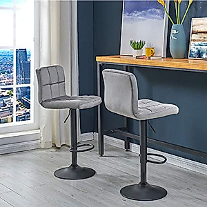 DUHOME Set of 2 Adjustable Swivel Velvet Bar Stool Chairs Counter Stools, Breakfast Chairs Grey