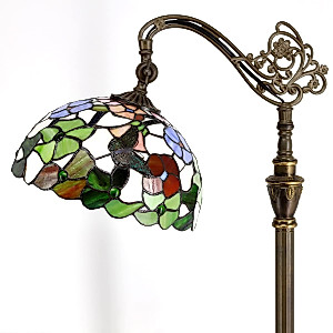 ZJART Tiffany Floor Lamp Stained Glass Dragonfly Arched Gooseneck Antique Reading Light Angle Adjustable 12X18X65 Inches Bronze Finsh Bright Decor Corner Living Room Bedroom Office