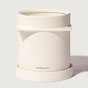 Plant Pot Ceramic 7 inch - Round Classic Planter with Tray for Indoor Outdoor Plants Flowers Herbs - Plants Not Included (White)