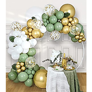 SUWEN 157PCS DIY Olive Green Balloon Arch Garland Kit Lime Green Gold Metallic White Latex Balloon Decorations for Birthday Baby Shower Party Decor