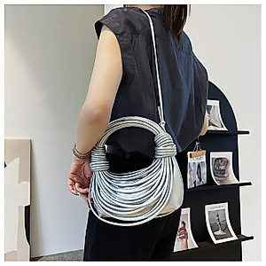 knotted woven tote bag handbag for women Woven Handbag Purse for Women Handwoven Satchel Clutch Purse (silver)