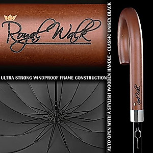 Royal Walk Windproof Large Umbrella for Rain 54 Inch Automatic Open for 2 Persons Wind Resistant Big Golf Umbrellas for Adult Men Women Classic Wooden Handle Fast Drying Strong 16 Ribs Travel 120cm