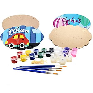 VHALE Paint Your Own Door Sign, 4 Sets of MDF Wood Door Sign (4.7 x 8 inch) with Rope Strings, for Bedroom Hanging Plaque Wall Decor, Classroom Arts and Crafts, Party Favors for Kids