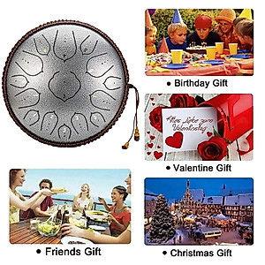 15 Notes Steel Tongue Drum, 14 Inch Harmonic Handpan Drum Percussion Instrument with Mallets Travel Bag for Meditation,Women's Yoga Steel Tongue Drum (WHITE)