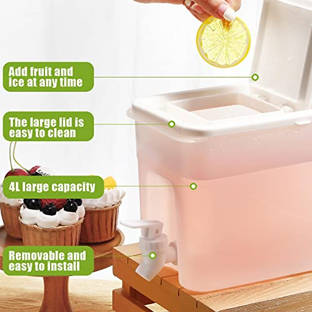 Mimorou Drink Fridge Dispenser with Spigot, Plastic Beverage Dispensers for Parties Stand and Daily Use, Ice Juice Milk Tea Clear Container with Lid