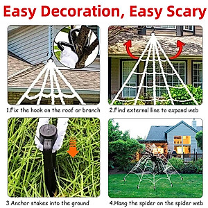 2023 Spider Webs Halloween Decorations with 200" Triangular Huge Spider Web, 2 Giant Spiders, 40ft Stretch Webs, Small Spiders, Hook and Stakes for Halloween Yard Haunted House Décor Indoor & Outdoor