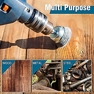 WENORA 5 Pack Wire Cup Brush for Drill, Wire Brush for Drill 1/4 Inch Hex Shank, 0.012 Inch Coarse Carbon Steel- 3 Inch Wire Brush Drill Attachments