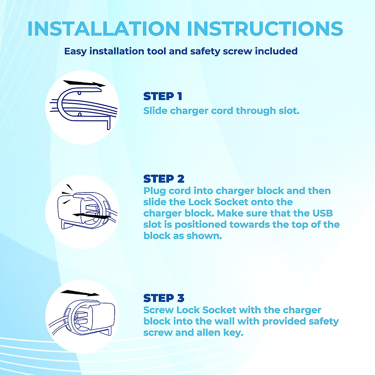 Lock Socket Charger Lock for Ailkin Dual Chargers Anti-Theft & Tug-Proof Charger Lock System A Safety Device to Prevent Unplugging Simplest Way to Lock Your Charger to Wall Plate via Security Screw
