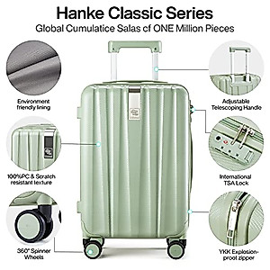 Hanke 20 Inch Carry On Luggage Airline Approved, Lightweight PC Hardside Suitcase with Spinner Wheels & TSA Lock,Rolling luggage bags for Weekender,Carry-On 20-Inch(Bamboo Green)
