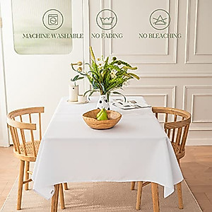 BYDOLL Table Cloth White 60x84 Inch Tablecloth for 6 Foot Rectangle Tables Outdoor Washable Wrinkle Free and Spillproof Polyester Tablecloth for Festival Camping Picnic Wedding Party Table Cover