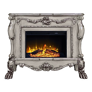 Acme Dresden Floral Molding Wooden Frame Fireplace in Vintage Bone White
