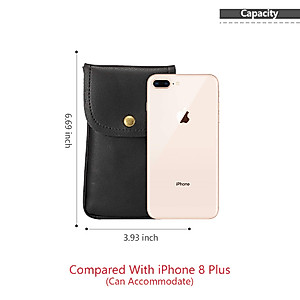 TECHCIRCLE Cell Phone Neck Pouch PU Leather Carrying Bag with Credit Card Holder Adjustable Strap, Small Travel Purse for iPhone 11 XR XS Max SE 8 7 6 Plus, Galaxy S10 S7 Edge A10 J7, Moto G6 (Black)