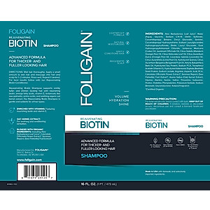 Foligain Rejuvenating Biotin Shampoo, Organic Cruelty Free Shampoo, Hydrating and Revitalizing Shampoo, 16 Fl. Oz.