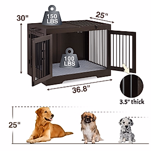 Lovitgo 37 Inch Dog Crate Furniture for Medium Small Dog, Wooden Heavy Duty Dog Kennel with Three Doors,Wooden Cage Kennel Furniture Indoor, Espresso