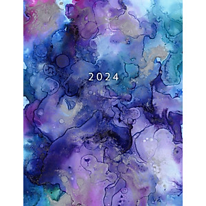 2024: Week To View With Hourly Schedule | Weekly Planner January - December | 8.5 x 11 Dated Agenda | Appointment Calendar | Organizer Book With Time Slots | Watercolor