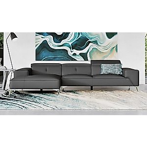 ZURI Furniture Raj Modern Slate Leather Sectional with Adjustable Headrests and Chaise - Left Chaise
